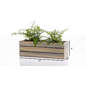 Wood Planter Box with Wine Crate Styled, 12x4 Inch Rectangular, Rustic Barn Wood, Plastic Liner, Wedding Flowers Holder, Home and Venue (12x4 Wine Crate Set of 4, Natural)