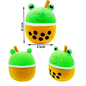 ROMINVIC Boba Frog Plush,10'' Super Soft Frog Stuffed Animal, Boba Cute Plushie Frog Decoration Gifts for Kids Girls Boys