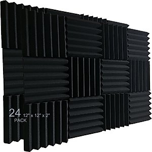 Xinglong 12" x 12" x 2" 24 Pack Black Acoustic Wedge Studio Soundproofing Foam Wall Tiles