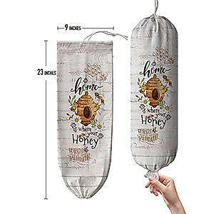 Hglian Grocery Plastic Bag Holder and Dispenser Cute Plastic bags Organizer Garbage Shopping Trash bags Storage Container Bee Daisy Farmhouse Kitchen Décor-Home is Where Your Honey is