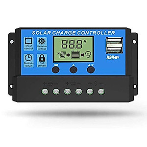 30A Solar Charge Controller, Dual USB Port Solar Panel Battery Intelligent Regulator, Multi-Function Adjustable LCD Display Street Light Controller (30A)