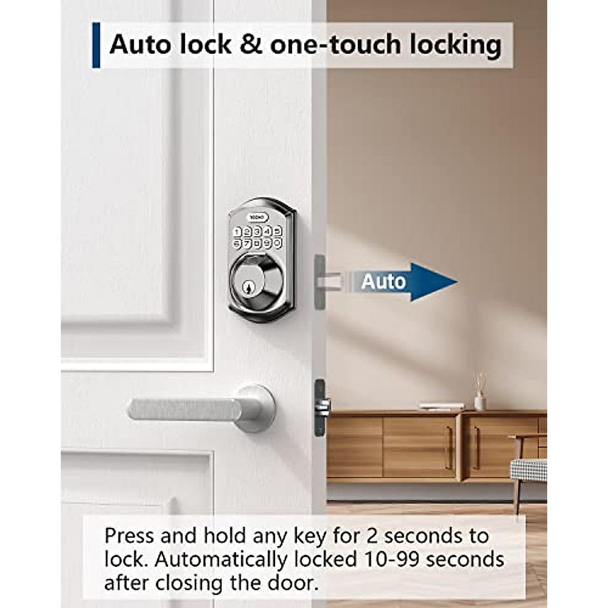 Fingerprint Door Lock - TEEHO TE002 Keyless Entry Door Lock with Keypad - Electronic Deadbolt Keyed Entry - Front Door Lock Sets - Combination Door Lock - Easy Installation - Satin Nickel