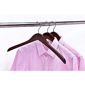 Quality Wooden Curved Coat Hangers, Suit Hangers, Smooth Solid Wood Pants Hangers, Swivel Hook, Coat, Jacket, (Walnut - Chrome Hook, 5)