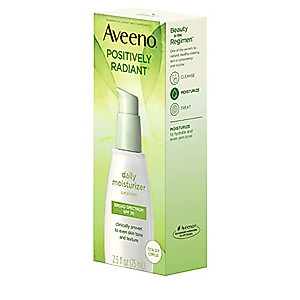 Aveeno Positively Radiant Daily Facial Moisturizer with Total Soy Complex and Broad Spectrum SPF 30 Sunscreen, Oil-Free and Non-Comedogenic, 2.5 fl. oz