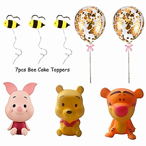 MEMOVAN Winnie The Pooh Cake Topper, Pooh Bear Cake Topper Cupcake Topper, Winnie Characters Toys Mini Figurines Collection Playset, Pooh Cake Decoration for Kids Birthday Baby Shower Party Supplies