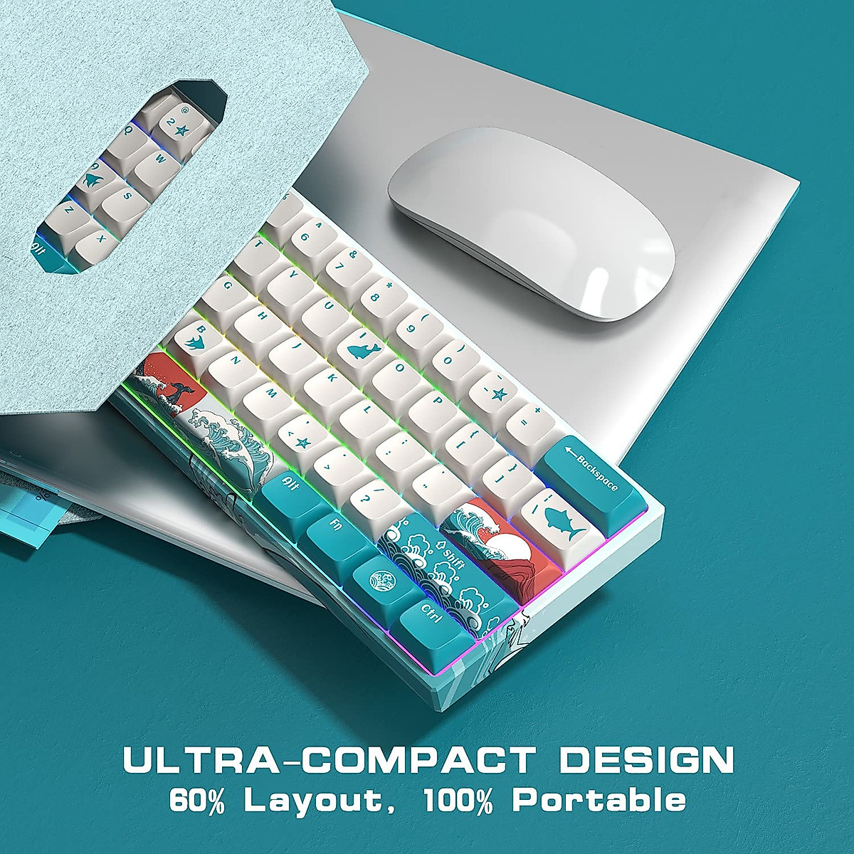 60 Percent Keyboard, XVX M61 Pro 3-Modes Wireless Mechanical Keyboard, Hot-Swappable Custom Gaming Keyboard, RGB Backlit Keyboard for Windows Mac PC Gamers(Coral Sea Theme, Pre-lubed Linear Switch)