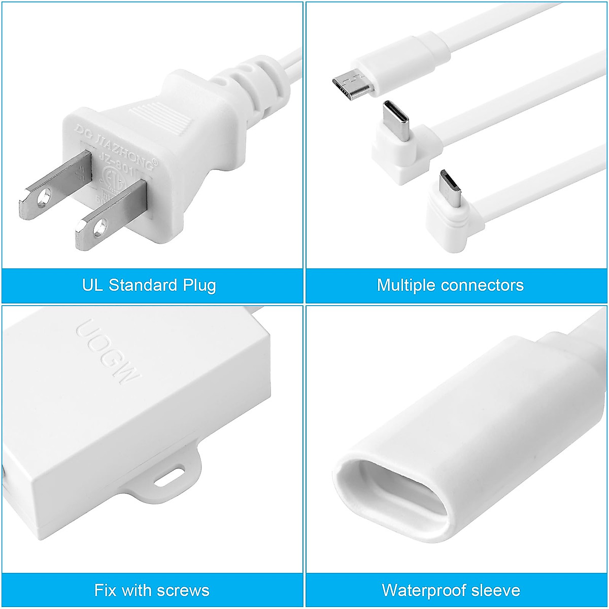 Uogw 50Ft/15m Outdoor Power Adapter - Compatible with Wyze Cam V4, Pan V3, OG, Battery Cam Pro - Waterproof Power Cable