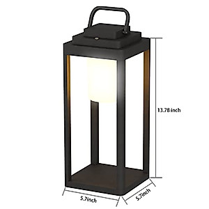 AMERCOT LED Outdoor Table Lamp Portable Rechargeable Metal Aluminum Patio Table Lantern IP54 Waterproof 35W 3000K Cordless Table Lamps Dimming Lantern Suitable for Camping, Courtyards,Garden,Reading