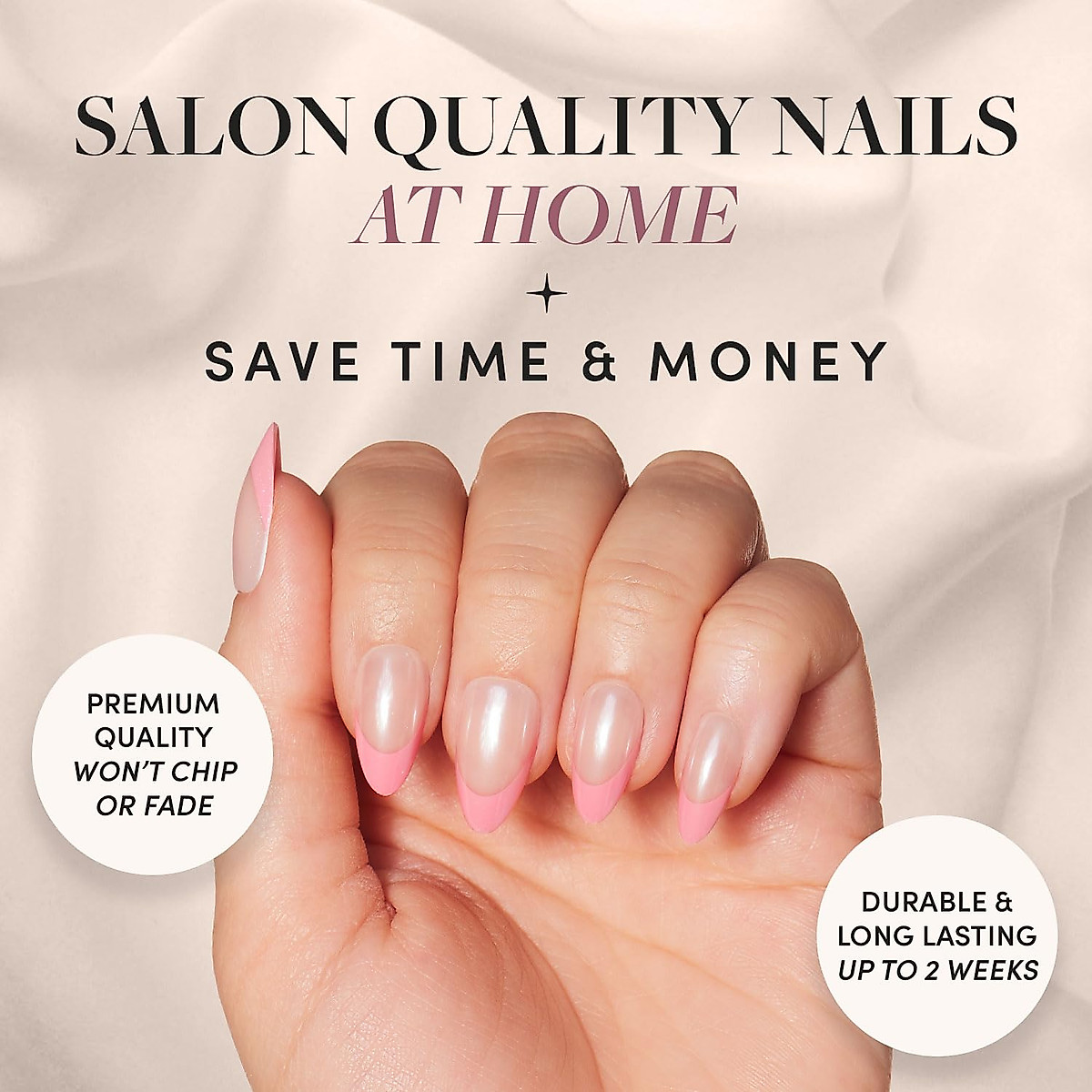 Glamnetic Press On Nails - Bubble Gum Glaze | Short Almond Pink French Tip Nails with a Glaze Finish | 15 Sizes - 30 Nail Kit with Glue
