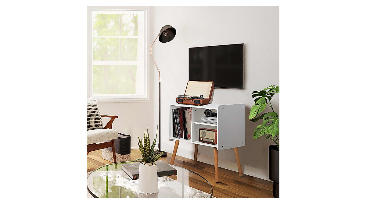 Stylish Mid-Century Record Player Stand - Up to 100 Albums