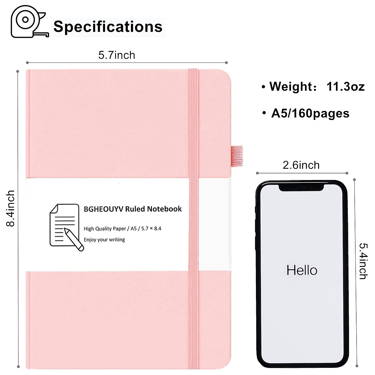 BGHEOUYV Notebook Journal, College Ruled Notebook Lined A5 160 Pages,Hard Cover Journals for Writing, Notebooks for Work Office School Women Men,5.7 inches x 8.4 inches(Pink)