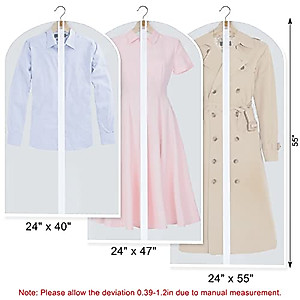 YYDSLEE Garment Bags for Hanging Clothes, Set of 12 Suit Bags Dust-Proof Clothes Cover Bags PEVA Moth-Proof Breathable Clothes Protectors with Full Zipper for Closet Storage, 24” x 40”/47”/55”
