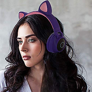 KK KIMKEN Cat Ear Headphones – Kids Headphones Bluetooth – Wireless Headphones for Girls – Foldable and Portable Cute Headphones – Volume Control and LED Light – Stable Connection and Clear Sound