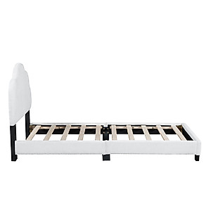 Merax Twin Size Upholstered Platform Bed Frame Boucle Fabric with Cloud-Shaped Headboard for Boys and Girls,White