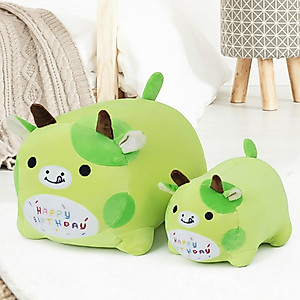 Yeqivo Birthday Cow Plush Pillow Stuffed Animal Toy, Green Birthday Cartton Cow Plush Stuffed Animals, Soft Animal Plush Pillow for Kids(Cow, 25cm/9.8inch)