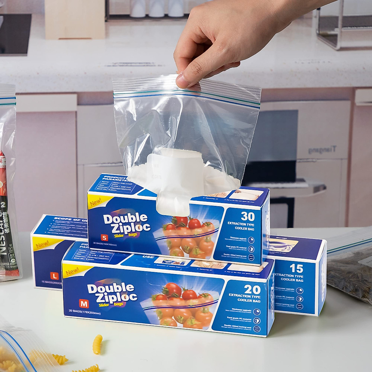 ARCLIBER Food Storage Bags Resealable Plastic Bags,Clear Durable Food Grade Zipper Bags Fresh and Refrigerated Moisture-Proof Storage 10.55 x 14 Inch,L