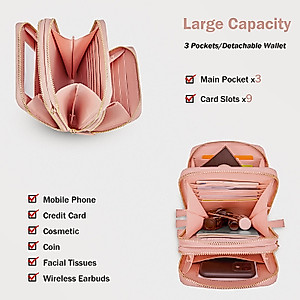 ECOSUSI Crossbody Bag Small Cell Phone Purse for Women Touchscreen Handbag Crossbody Purse with Detachable Wallet Pink