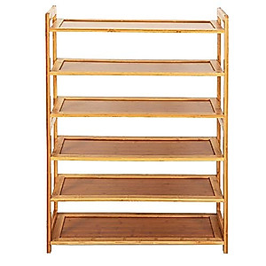KCHEX 6 Tier Wood Bamboo Shelf Entryway Storage Shoe Rack Home Furniture Organizer Bench Holder Seat Natural Hallway Home