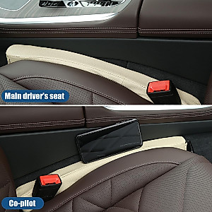 LKAHG 2Pcs Car Seat Gap Filler, PU Leather Auto Crevice Catcher Drop Blocker to Fill The Seat and Console Gap, Universal Vehicle Interior Accessories for Car, SUV, Truck (Beige)