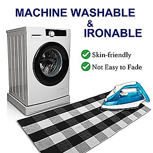 VUDECO Black and White Checkered Rug 23.5” x 52” Large Buffalo Plaid Rug Outdoor Front Porch Rug Door Mat Decor Kitchen Rug Farmhouse Style Christmas Door Mat Checkered Runner Rug