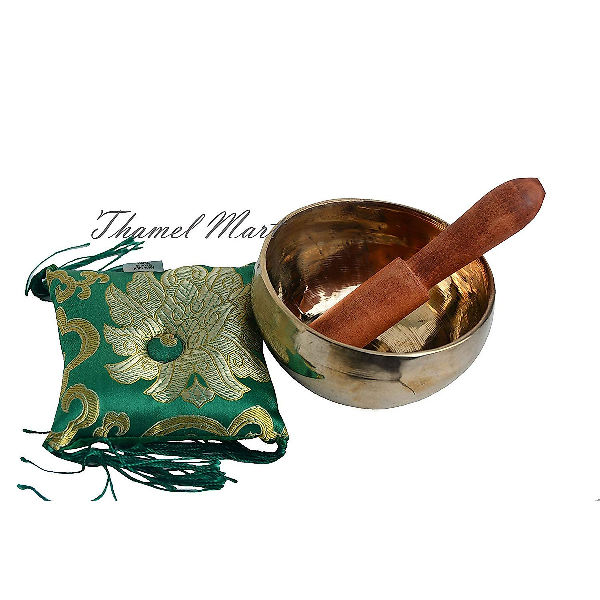 Tibetan Singing bowl handmade brass (4inch 7 metal) including free wooden mallet (strike) Silk Cushion