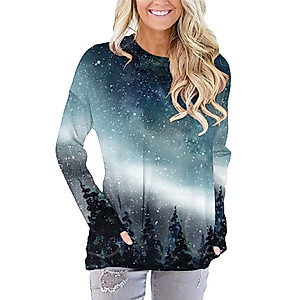 onlypuff Cute Pocket Shirt for Women Casual Loose Tunic Tops Green Sweatshirt Round Neck S