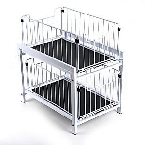 IIF Under Sink Organiser White 2 Tier Sliding Basket Drawers Storage Organisation Pull out Sink Shelf Cabinet Rack for Bathroom Kitchen Pantry