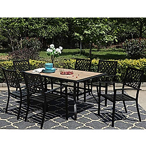 Sophia & William Patio Dining Set 7 Pieces Metal Outdoor Furniture Set, 6 x Metal Stackable Garden Chairs, 1 Patio Rectangle Umbrella Table Wood Like for Backyard Pool