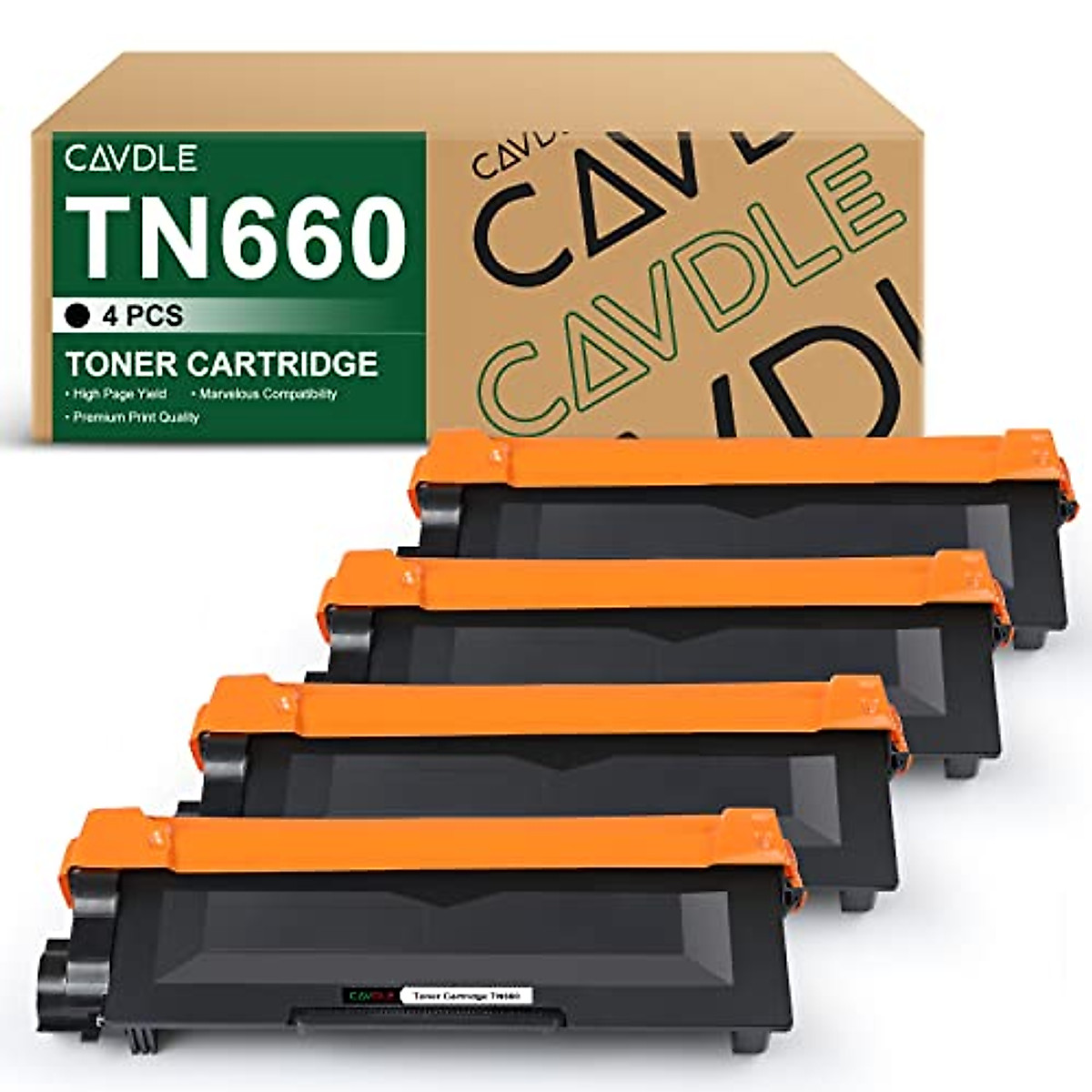 CAVDLE 4 Packs Compatible Toner Cartridge Replacement for Brother TN660 TN630 for use with Brother HL-L2300D HL-L2320D HL-L2340DW HL-L2360DW HL-L2380DW MFC-L2700DW MFC-L2720DW DCP-L2540DW