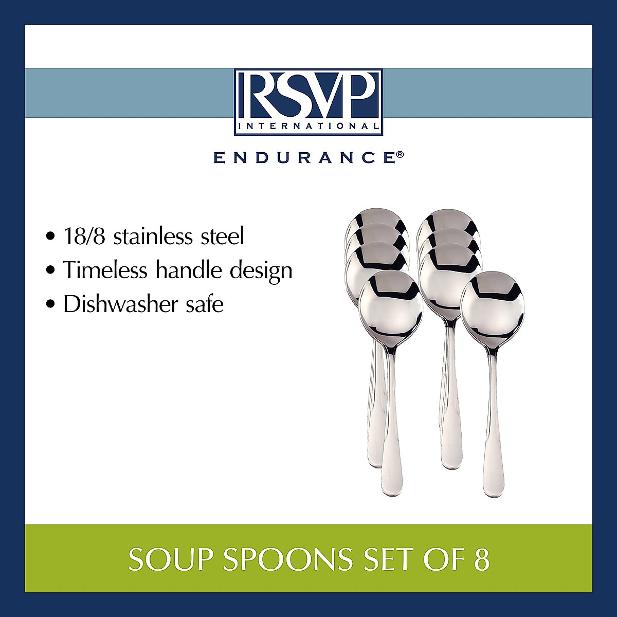 RSVP Monty's Stainless Steel Soup Spoons - Set of 8
