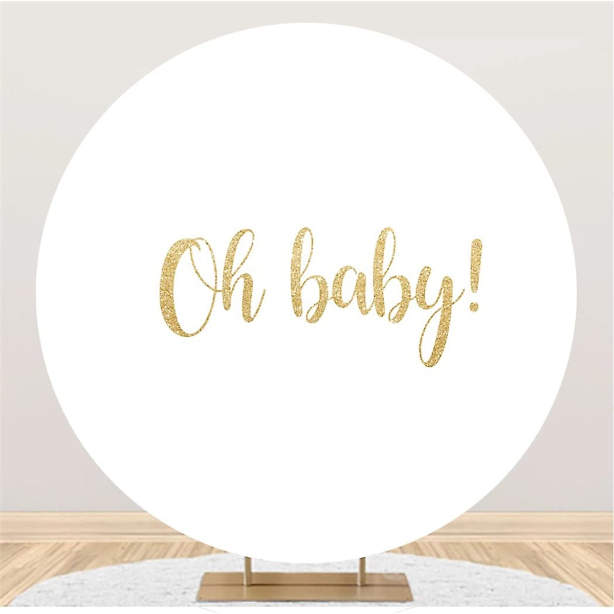 DASHAN Girl Baby Shower Decorations Oh Baby Sign for Birthday Party Backdrop 7.2x7.2ft Polyester Newborn Round Backdrop