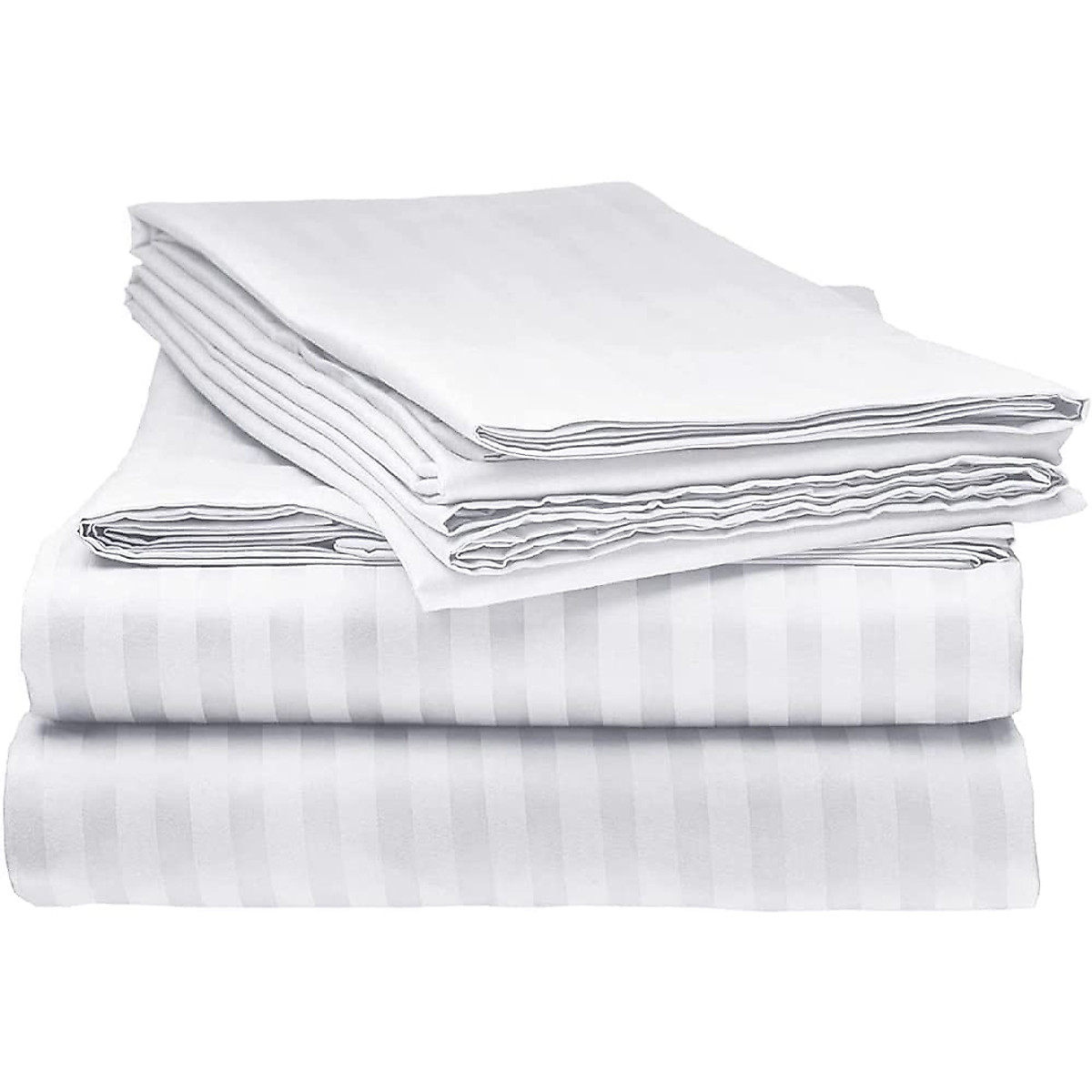 Queen White Stripe Sheet Set - Luxury Hotel Quality 1500 Thread Count Bedding Sheets & Pillowcases - Ultra Soft Breathable & Cooling Bed Sheets - 4 Piece Organic Cotton 6" Deep Pocket