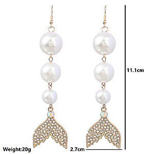 Tail Earrings, Mermaid Tail Dangle Earrings for Women, Bohemian Fish Beach Earrings, Sparkling Pearl Fish Tail Stud Earrings Tail Boho Jewelry