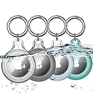 COOLQO IPX8 Waterproof Compatible with Apple AirTag Holder Keychain Case Hard PC Plastic Air Tag Key Ring Cases Tags Chain AirTags GPS Item Finders Tracker Accessories (Clear+Black+Blue+Green)