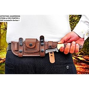 Ottoza Tracker Knife & Bone Handle - Damascus Hunting Knife - Horizontal Carry Knife Sheath 256