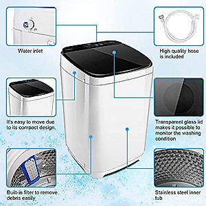 Washing Machine, 15.5Lbs Portable Washer 2-in-1 Full-Automatic Laundry Washer with 10 Programs +8 Water Level Selections+Drain Pump+LED Display Compact Top Load Cloth Washer(US Stock)