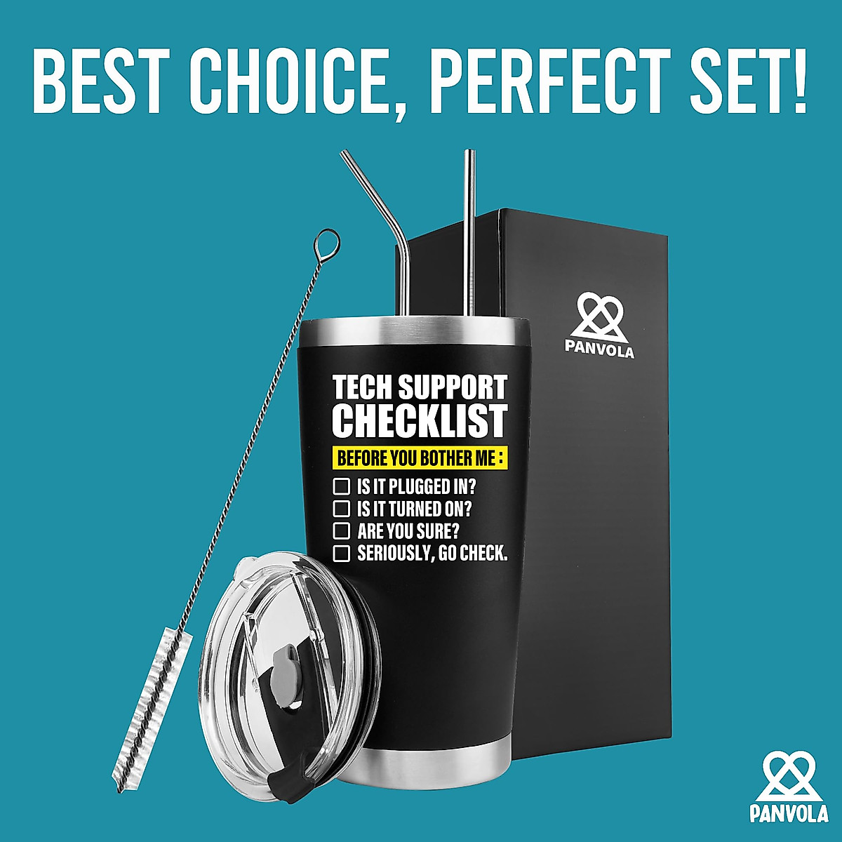 Panvola Tech Support Checklist Technical Support Gifts Computer Programmer Vacuum Insulated Tumbler Travel Mug 20 oz Black