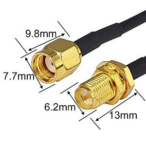 Nisaea 2m/6.5ft RP-SMA Male to RP-SMA Female RF Coaxial Cable RG174 for Wireless LAN Card, Router, Bridge, Booster & External Antenna Equipment