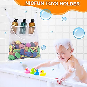 Baby Bathtub Toy Storage Mesh Bath Toy Organizer with Zipper Extra Large Opening Three Pocket with 4 Self-Adhesive Hooks and 4 D-Rings,Multi-Use Home Storage Bag Christmas Storage(1 Large, White)