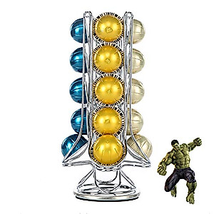 FlagShip Coffee Pod Holder 360-Degree Rotatable Nespresso Vertuoline VertuoPlus Capsules Coffee Pods Capsules Stand Storage Rack Single Serve, Silver Metal(20 Pods)