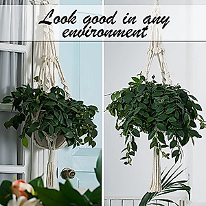 Bulky Plant Hanger Macrame Handmade Indoor Outdoor Decoration Hanging Planter Cotton Rope Basket 0.24in Thick Sturdy for Round & Square Flower Herbs Pots (No Pots No Plants) 46in, 4 Legs, 2 pcs