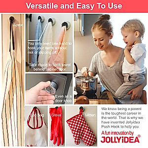 JOLLYiDEA Kitchen Dish Towel Rag Holder - Self Adhesive Push Hooks for Towel Stick On Hook No Drilling Grabber for Kitchen Sink Bathroom Wall Hand Washcloth Hanging Rack, 6 Pack Small Hangers 1 Gift