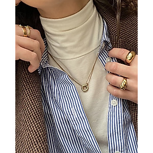 AllenCOCO Dainty Gold Necklace for Women Trendy, Cute Sister Necklaces, 14k Gold Plated S925 Sterling Silver Interlocking Circle Necklace for Women Non Tarnish Friendship Necklace Gift