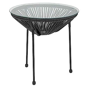 Flash Furniture Valencia Oval Comfort Series Take Ten Black Rattan Table with Glass Top