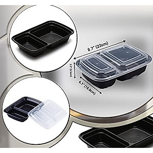 Neez 28 Oz Pack of 10-2 Compartment Meal Prep Containers with Lids - Food Storage Bento Box BPA Free - Reusable, Disposable, Microwavable & Stackable - Plastic
