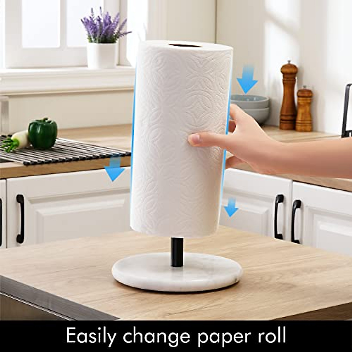 Kitchen Paper Towel Holder Standing with Marble Base for Standard or Jumbo-Sized Rolls, Matte Black KPH100-BK