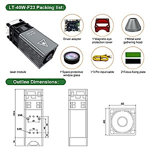 LASER TREE 40W(5W Output Optical Power) Laser Engraving Module, 450nm Laser Head for CNC Laser Engraver/Laser Cutter Machine, DIY Laser Engraving Tool Suitable for Wood Metal Acrylic Paper Etc