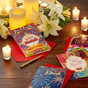 Hallmark Golden Thread Diwali Card Assortment, Happy Diwali (16 Cards with Envelopes)