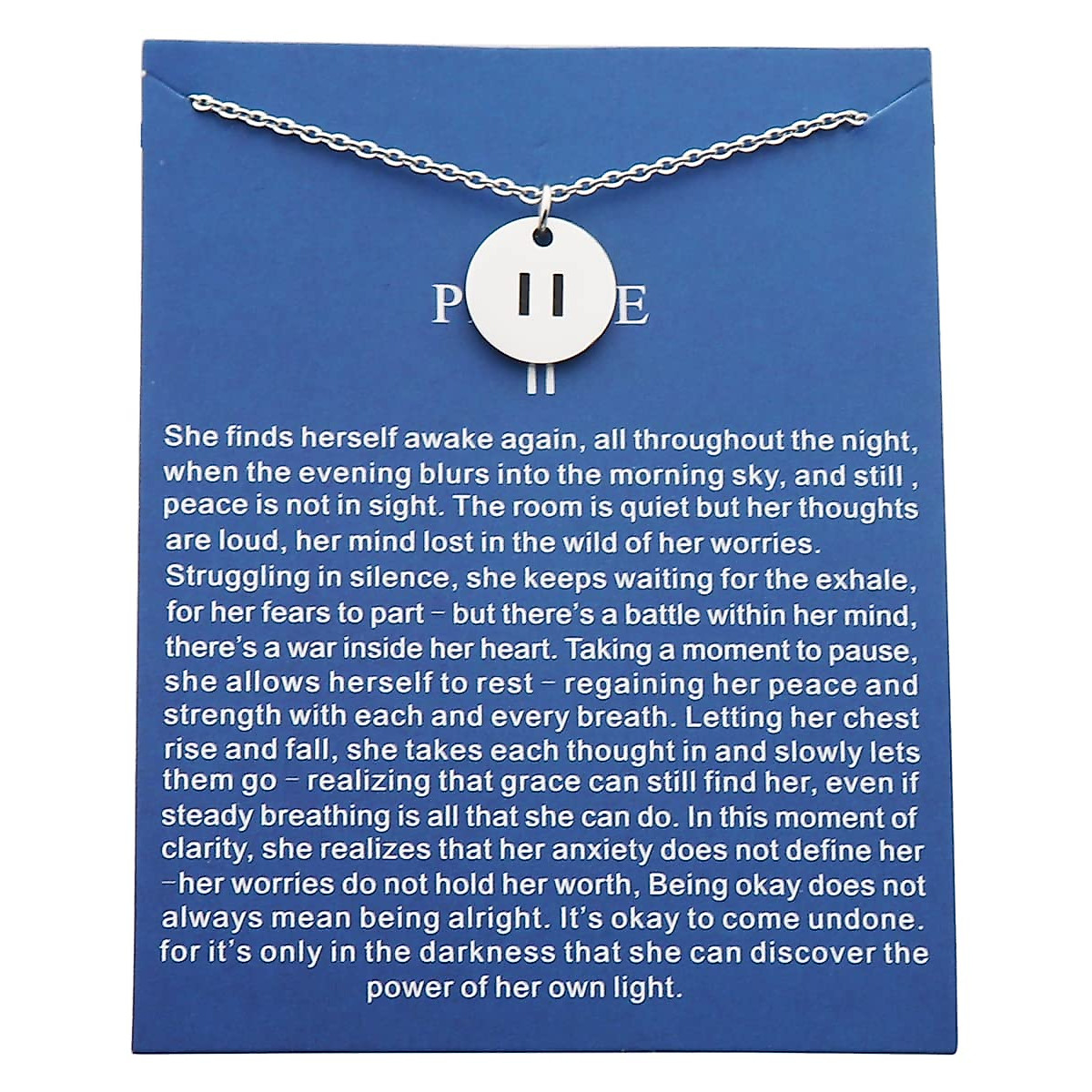 kaisinse Pause Necklace Yoga Jewelry Zen Necklace Gift for Yoga Lovers Wanderlust Necklace Meditaiton Gift for Women with Message Card (Silver)