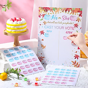 Poen Thanksgiving Gender Reveal Board with Stand What Will Our Little Pumpkin Be Maple Leaf Gender Reveal Game with 60 Pcs Fall Pumpkin Voting Stickers for Cast Your Vote Guess Game Autumn Baby Shower